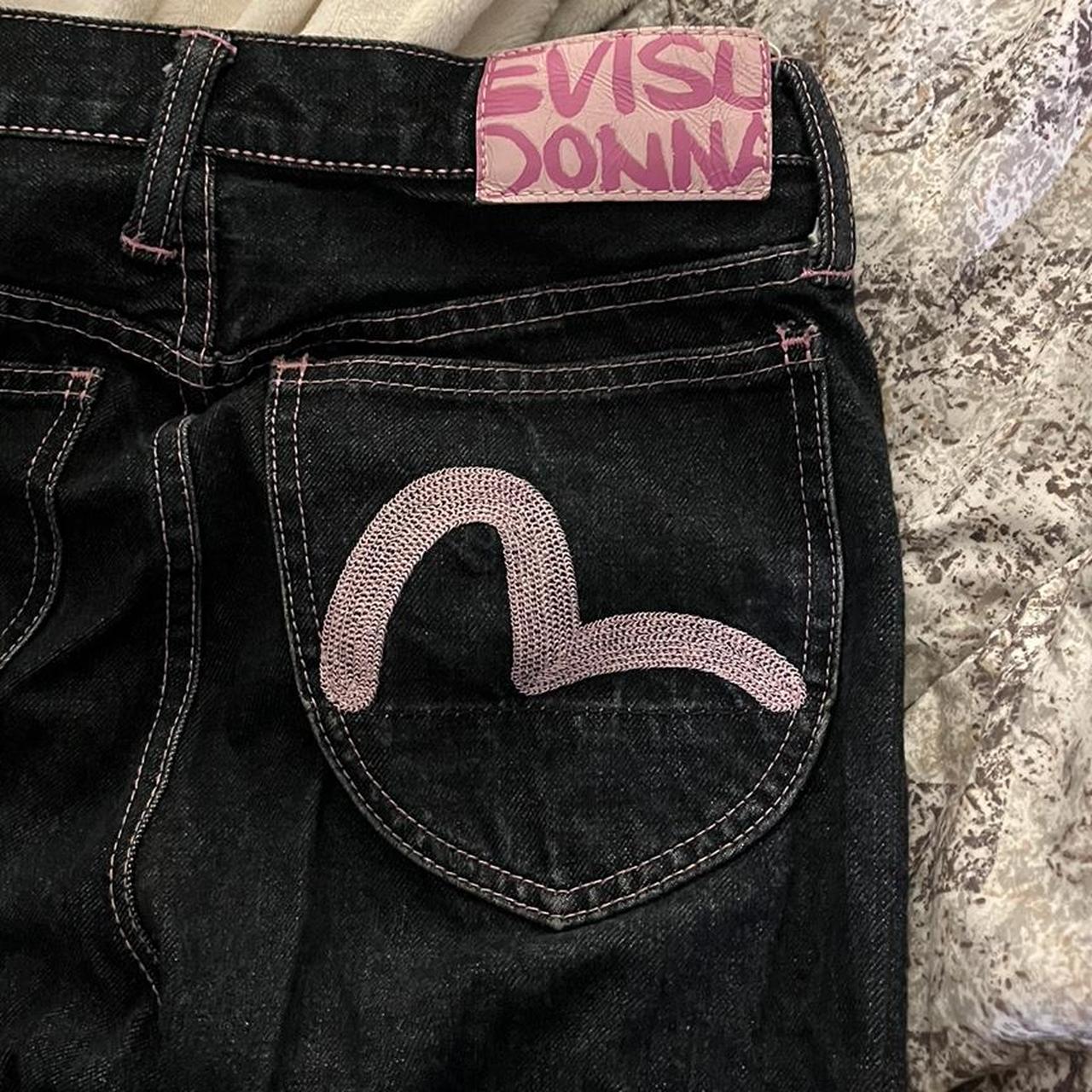 Evisu Jeans Pink Trim Size 24 Worn Once by me - Depop
