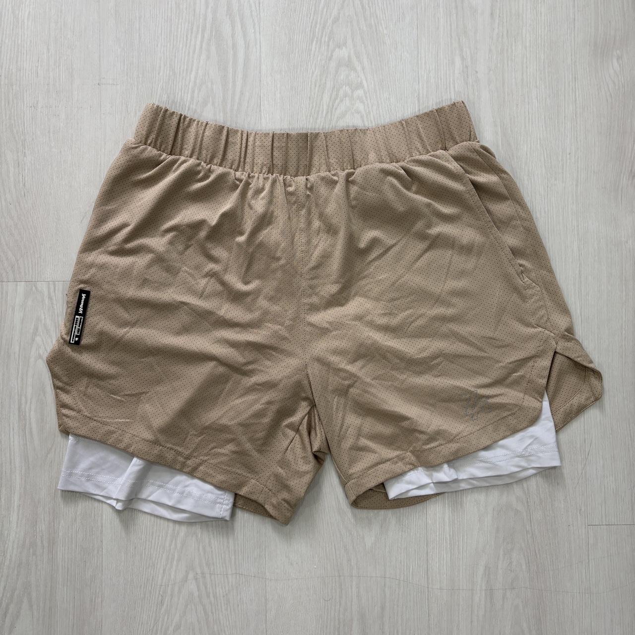 YoungLA compression lifting Tan and white shorts... | Depop