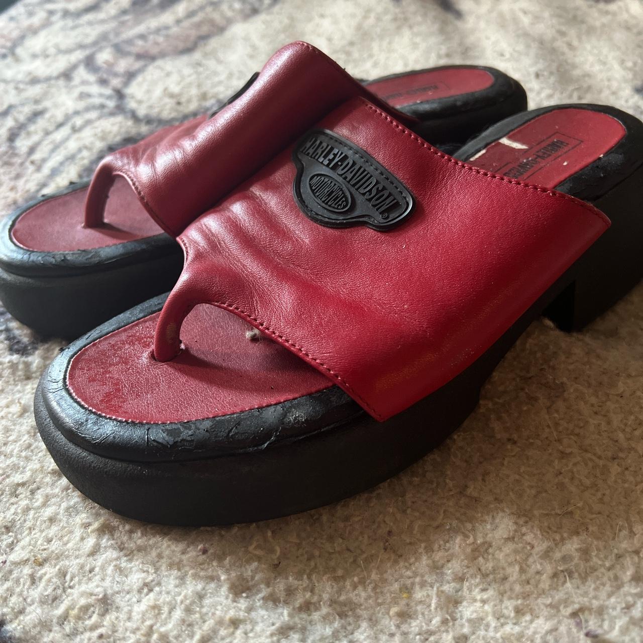 Harley Davidson Women's Black and Red Sandals | Depop