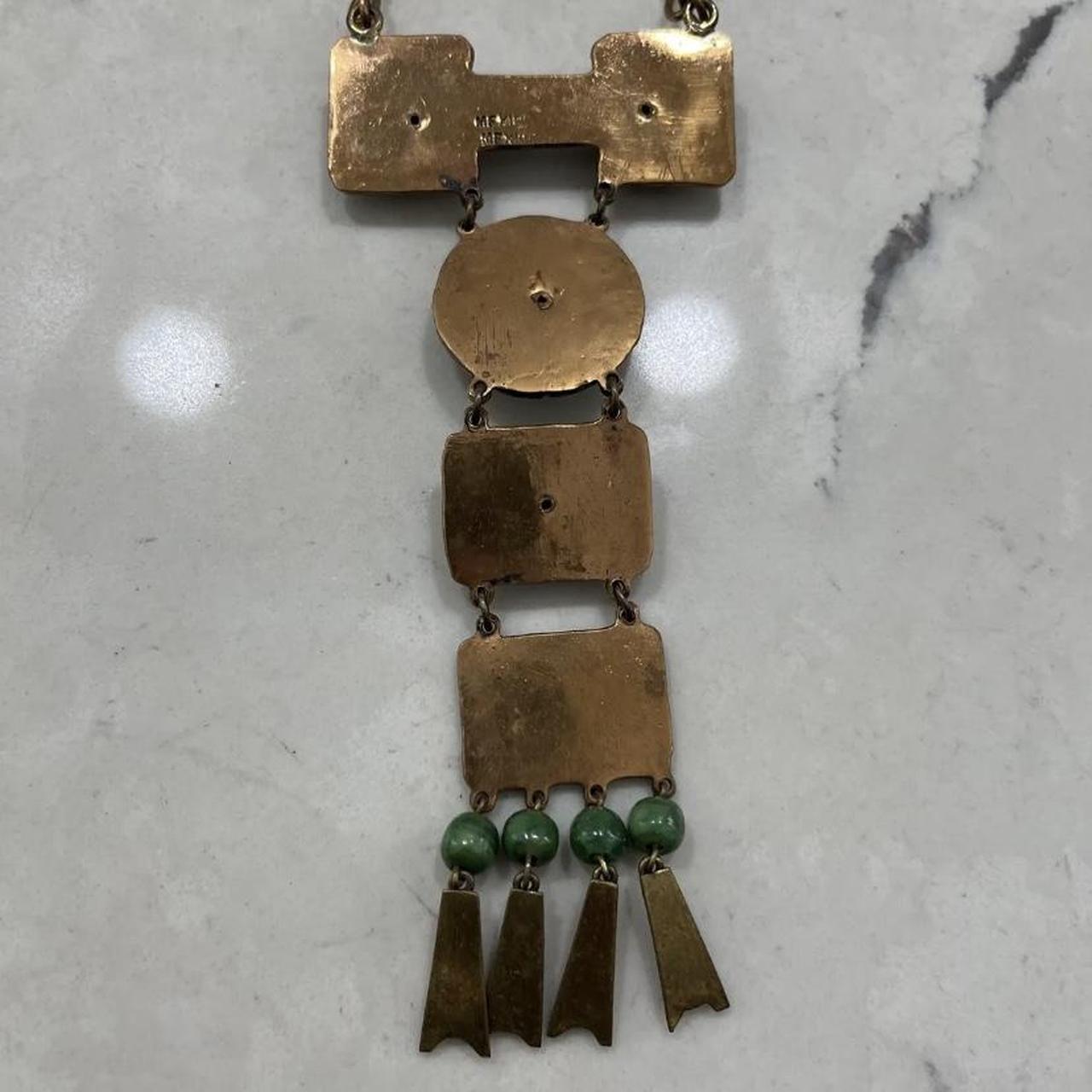 Vintage Mexico Metal & Green Stone Statement... - Depop