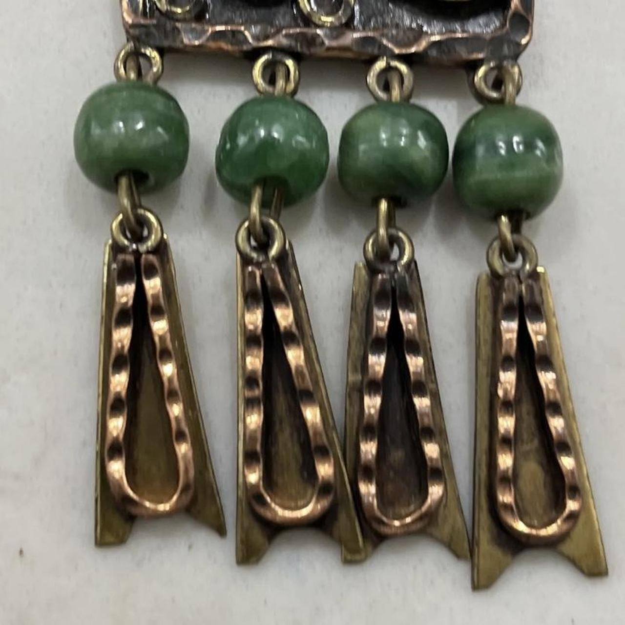 Vintage Mexico Metal & Green Stone Statement... - Depop