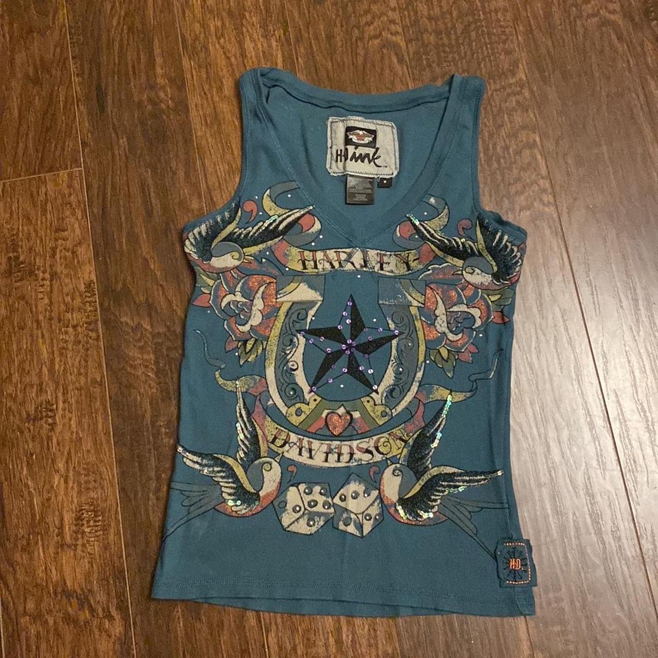 Harley Davidson HD Ink Ribbed Graphic Embellished... - Depop