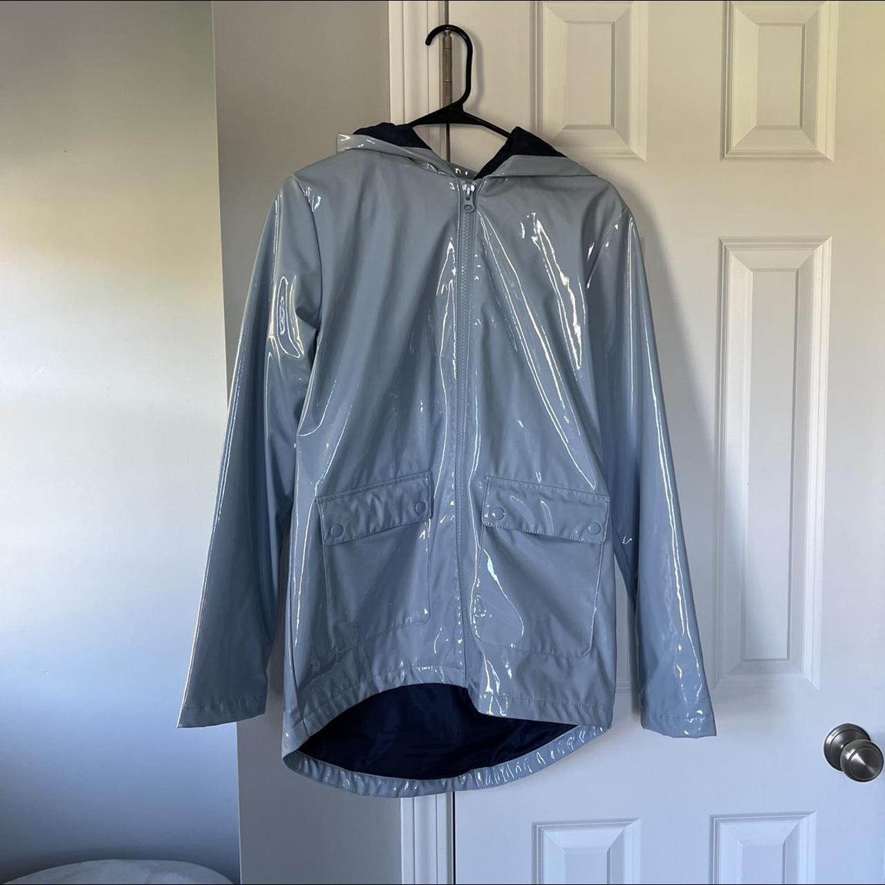 PVC Baby Blue Rain Jacket with Hood - Depop