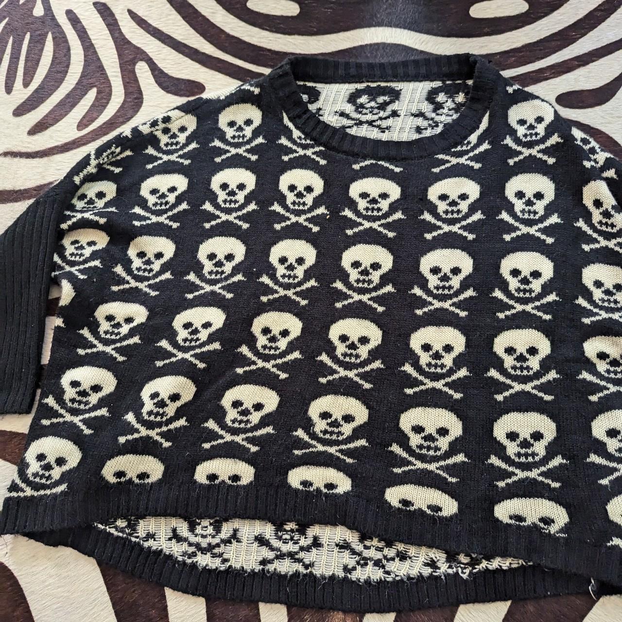 Insane Boxy Skull and Bones Knit Sweater.... - Depop