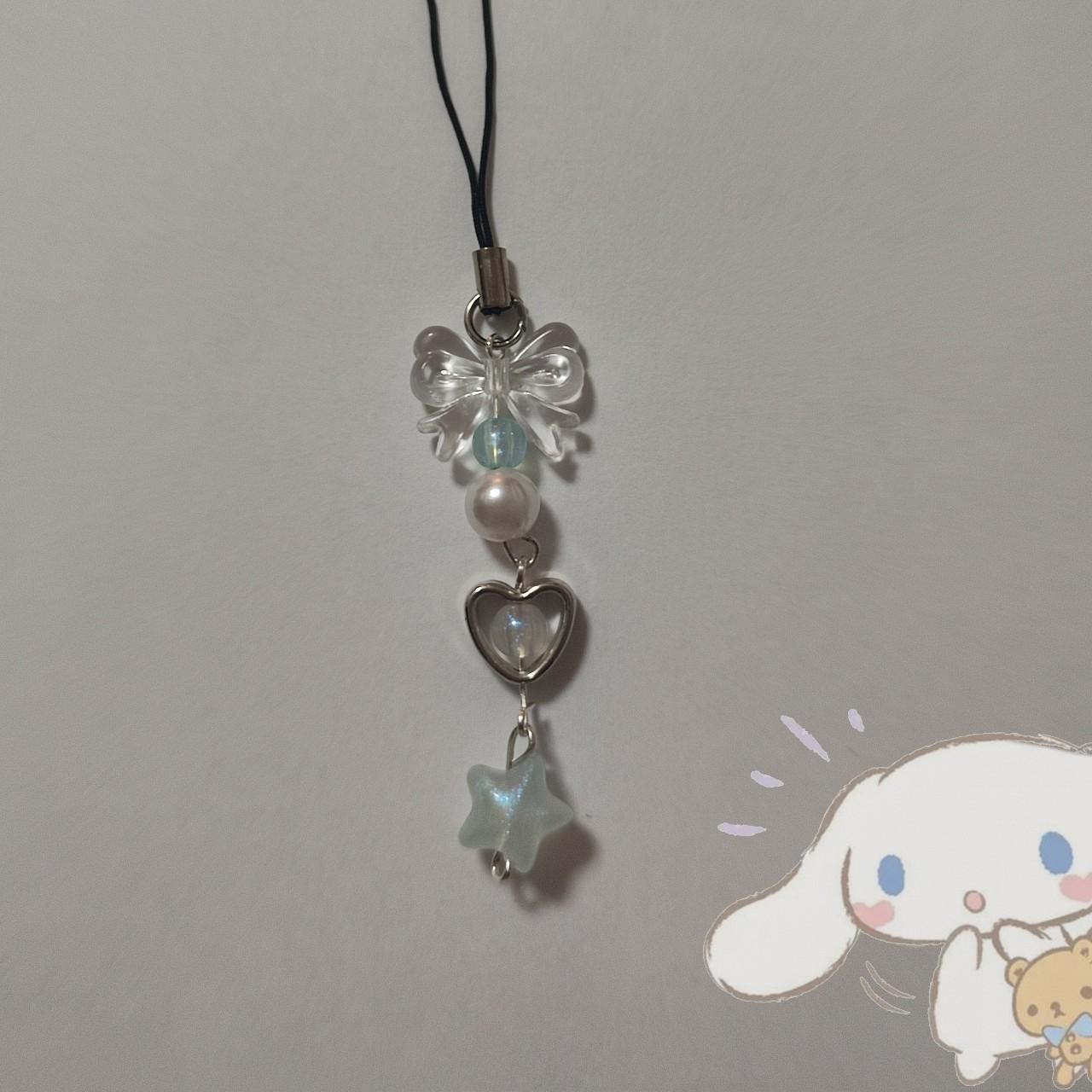 handmade blue and white bow phone... - Depop