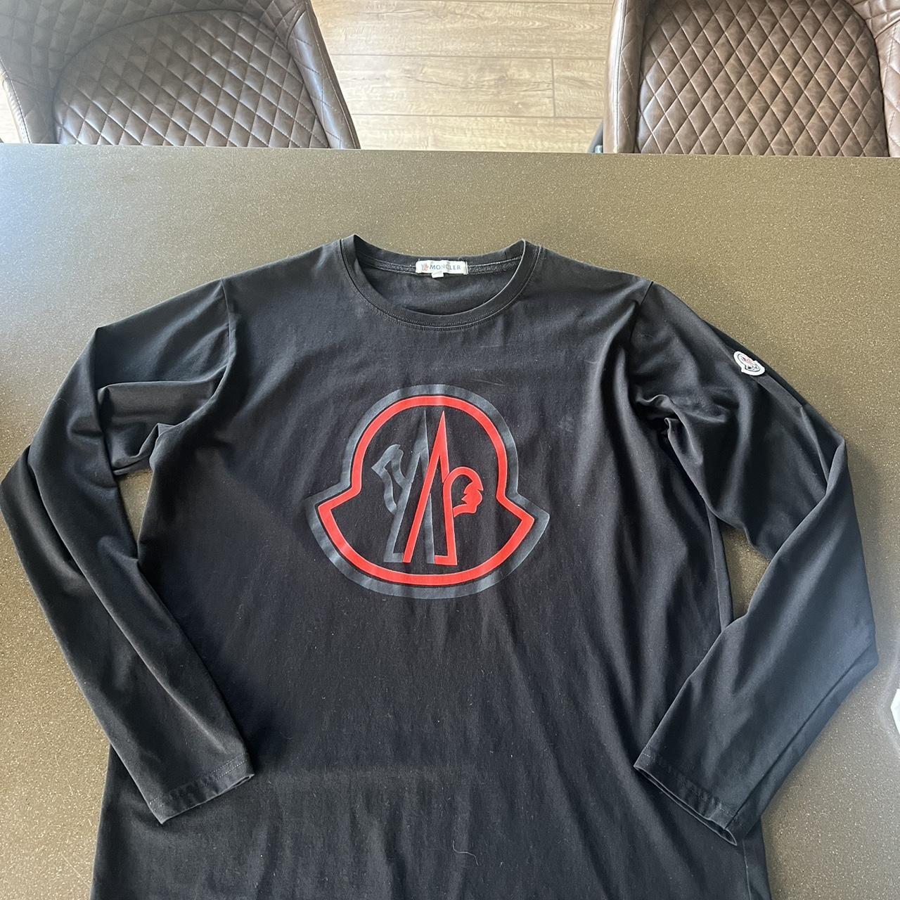 Black long sleeve moncler top, XL but definitely... | Depop