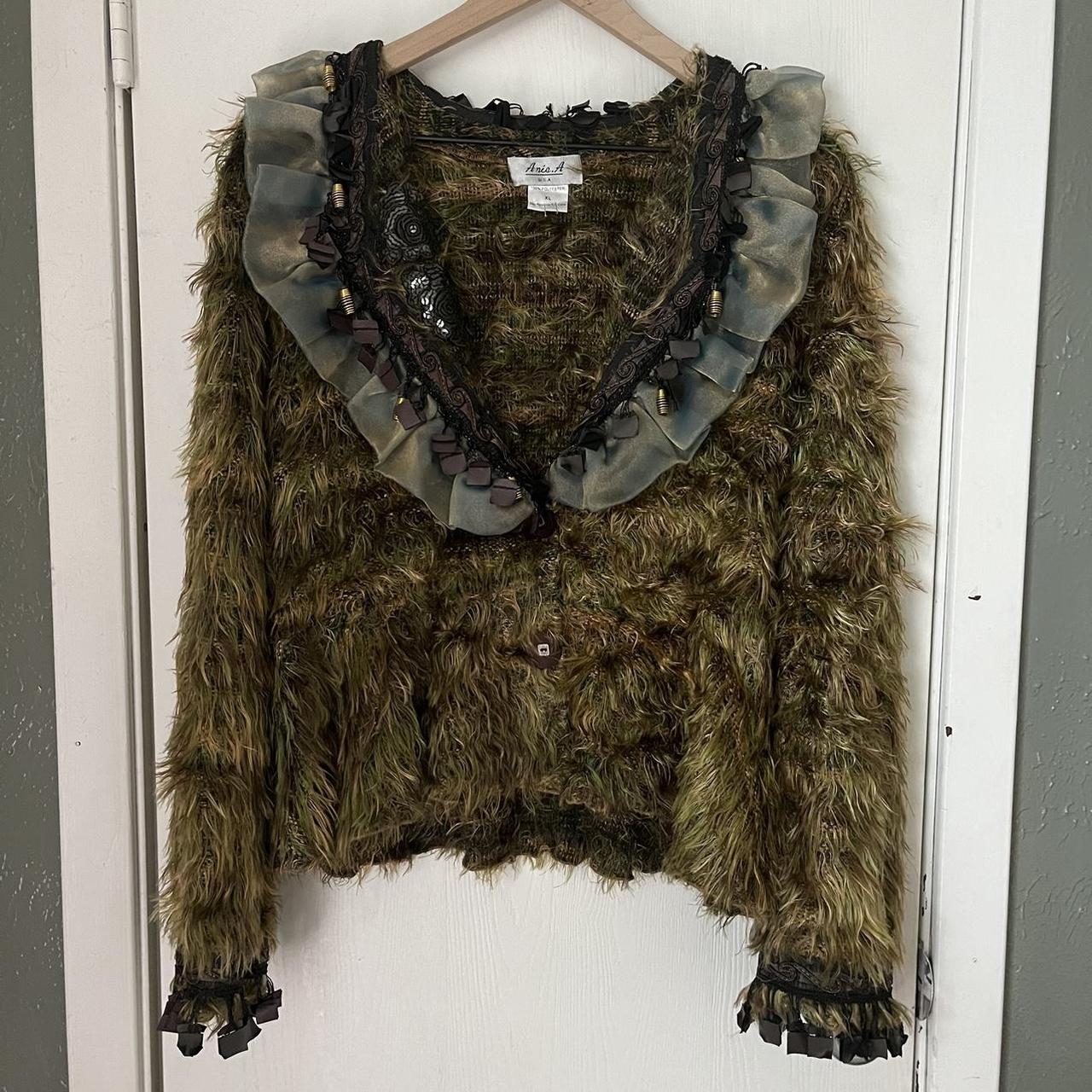 maximalist cardigan/jacket with the prettiest ruffle... - Depop