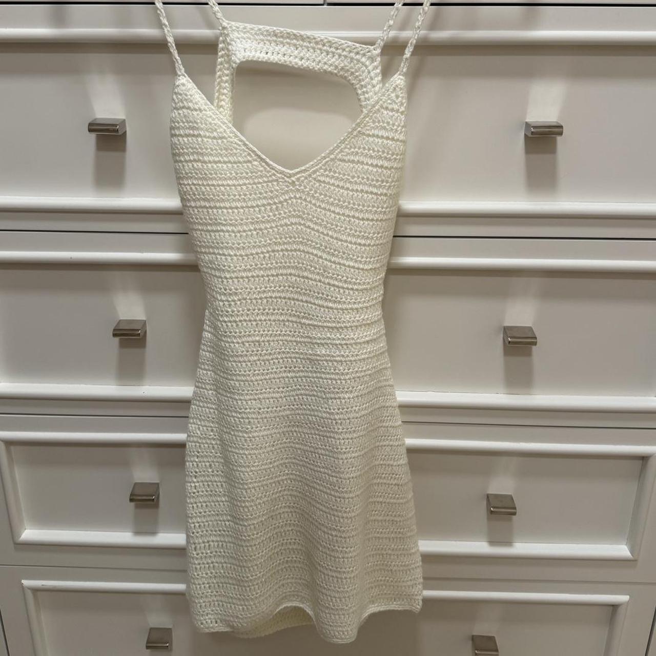 Tiger mist crochet knit mini dress white Size... - Depop