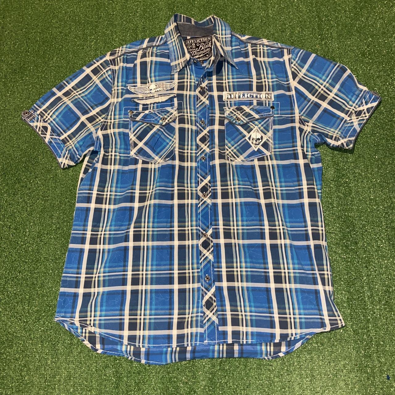Y2K Affliction Button Up Casual Short Sleeve Shirt -... - Depop