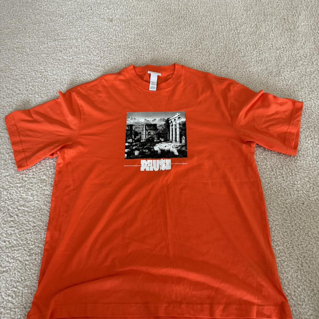 Orange and white graphic tee #streetwear #mensfashion - Depop