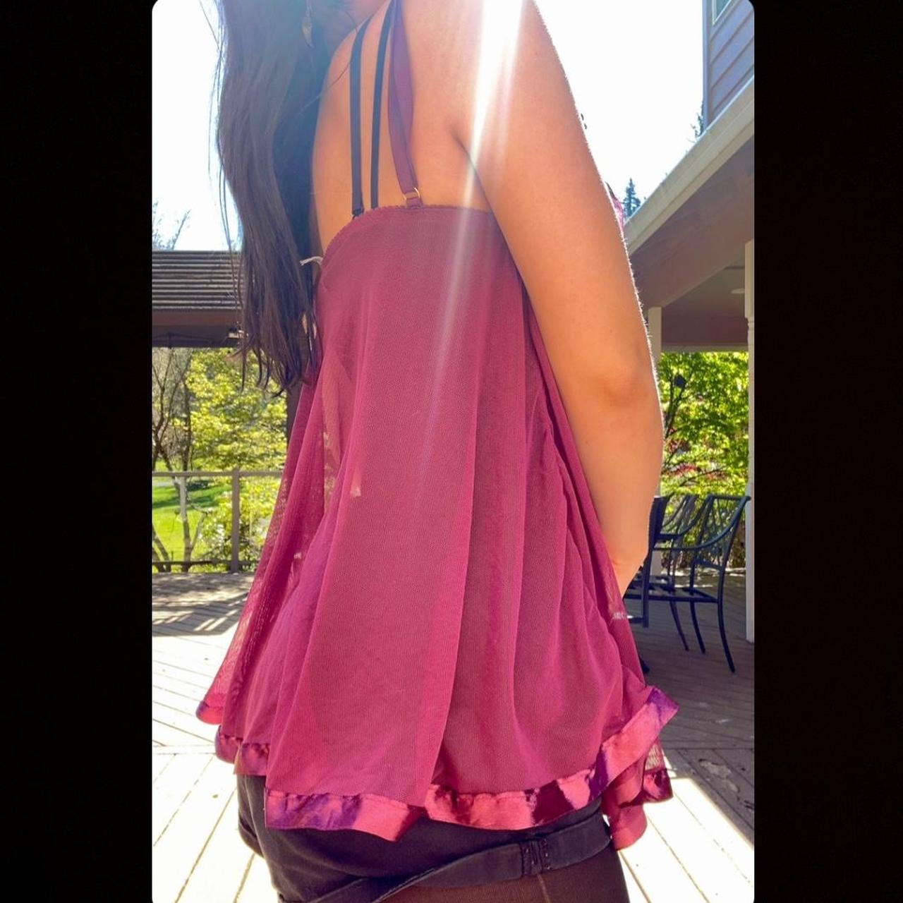 Y2K magenta/pink lingerie top with adjustable straps... | Depop