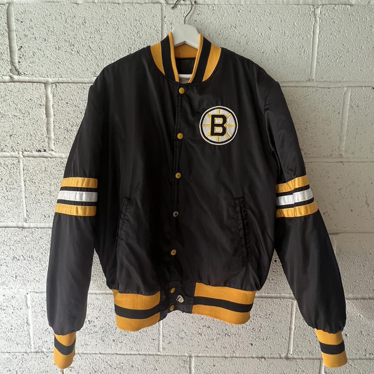 vintage quilted boston bruins NHL jacket tagged size... - Depop