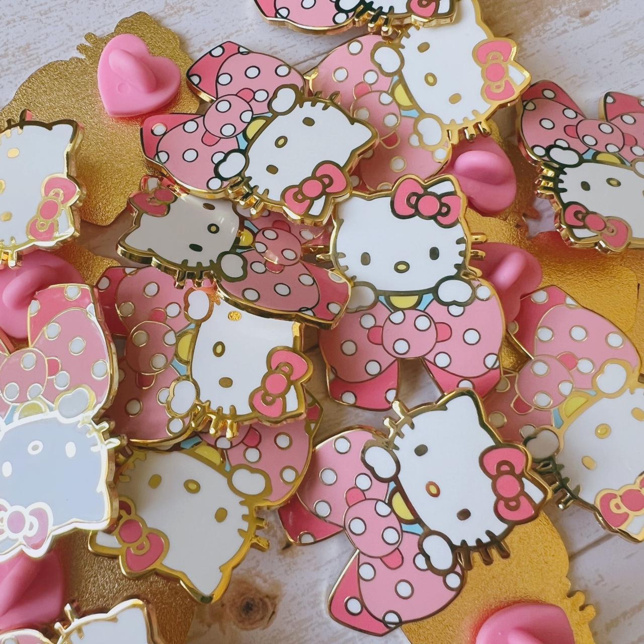Pinky bow hello kitty enamel pin 🫧 gold metal 🫧1.5... - Depop