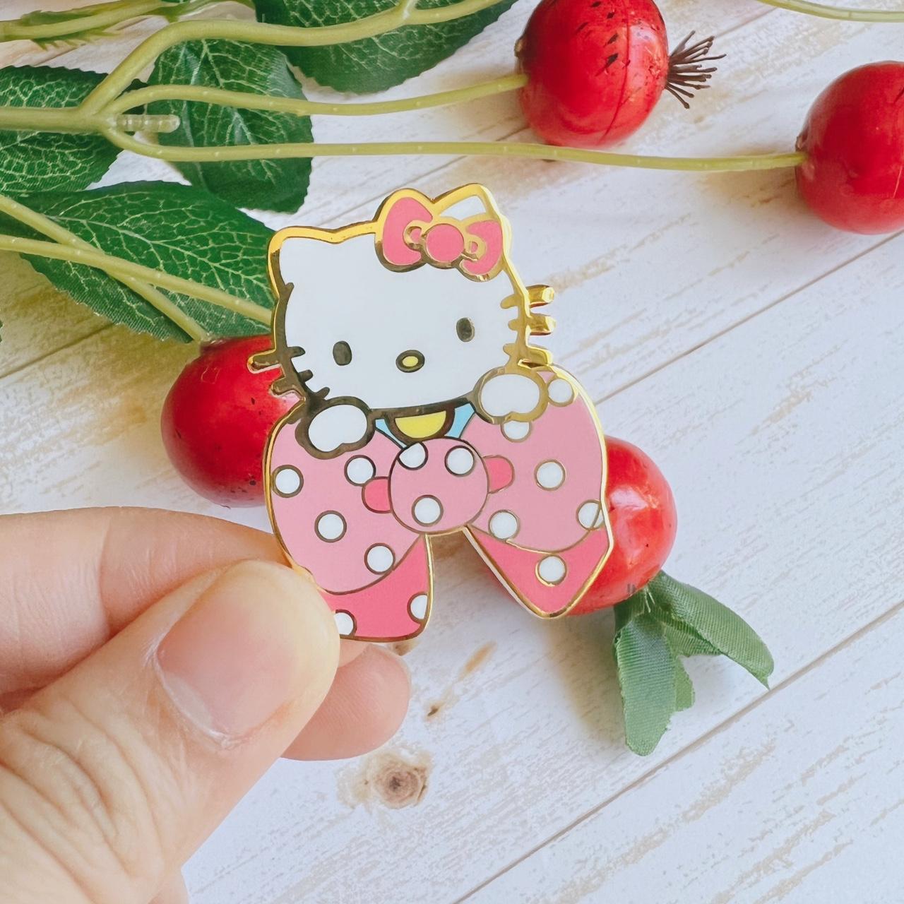 Pinky bow hello kitty enamel pin 🫧 gold metal 🫧1.5... - Depop