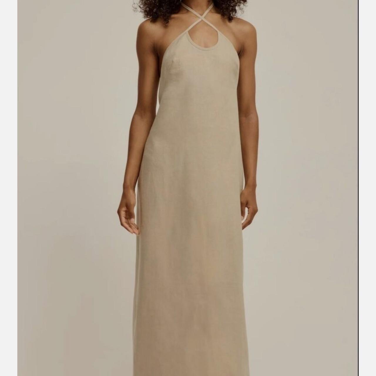 Venroy Linen Halter Midi Dress - Laurel Oak. Worn once! - Depop