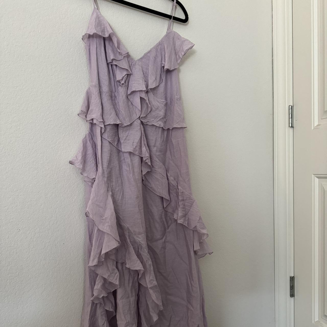 H&M Lilac ruffle maxi dress with slit in leg - Depop