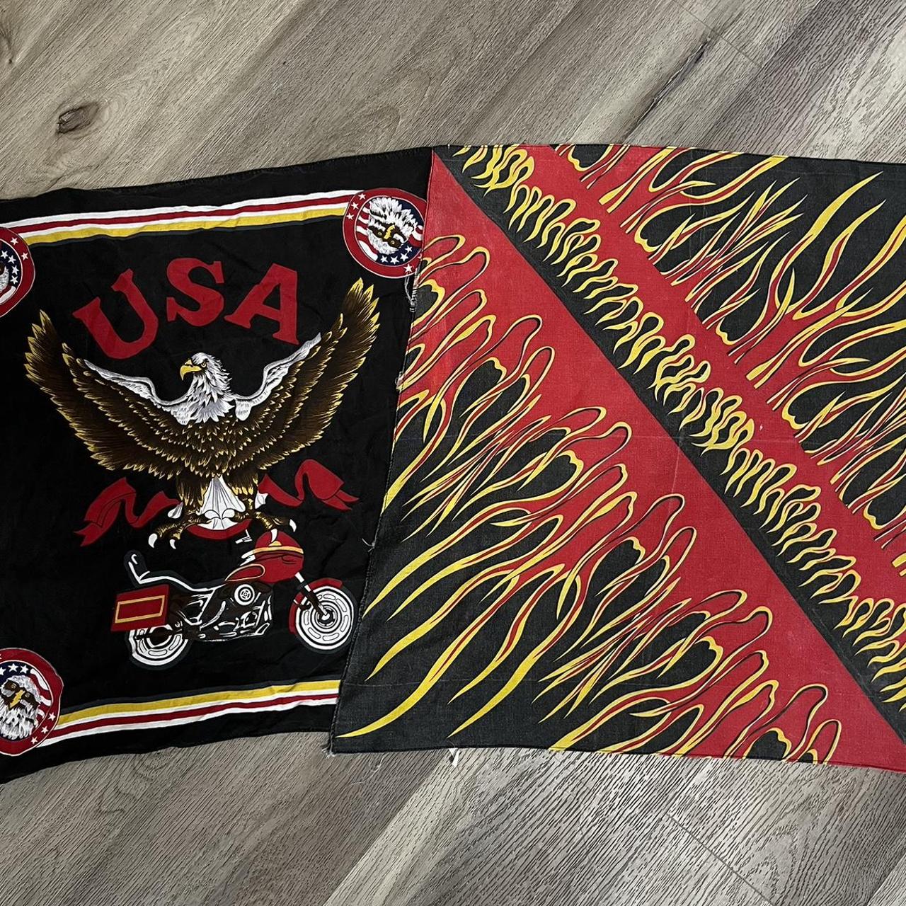 Vintage USA bandanas Eagle with chopper Flames... - Depop