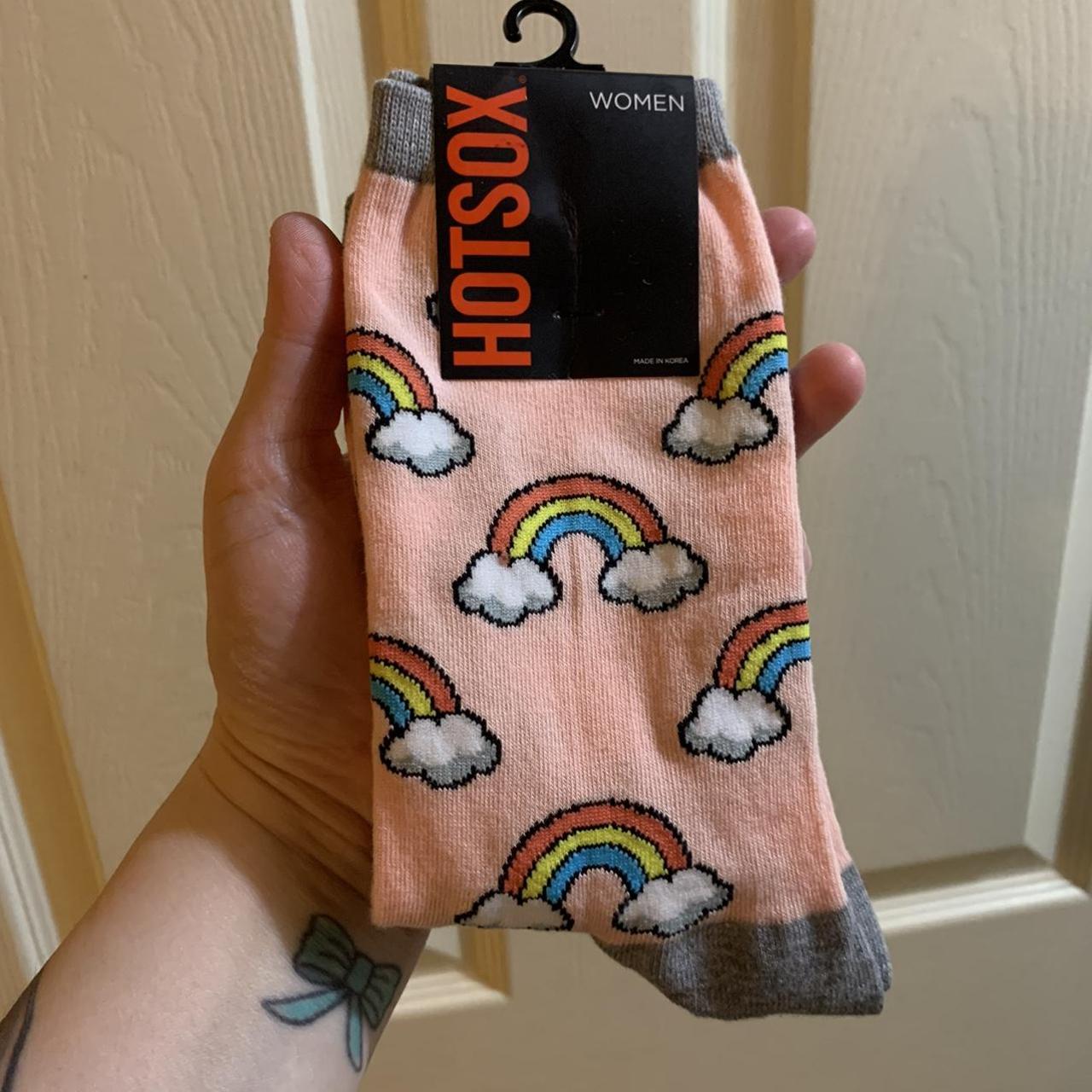 Baby pink rainbow socks by Hotsox NWT Women’s 9-11 - Depop