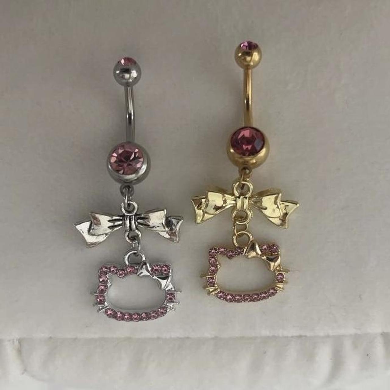 Pink silver hello kitty belly ring piercing #y2k... | Depop