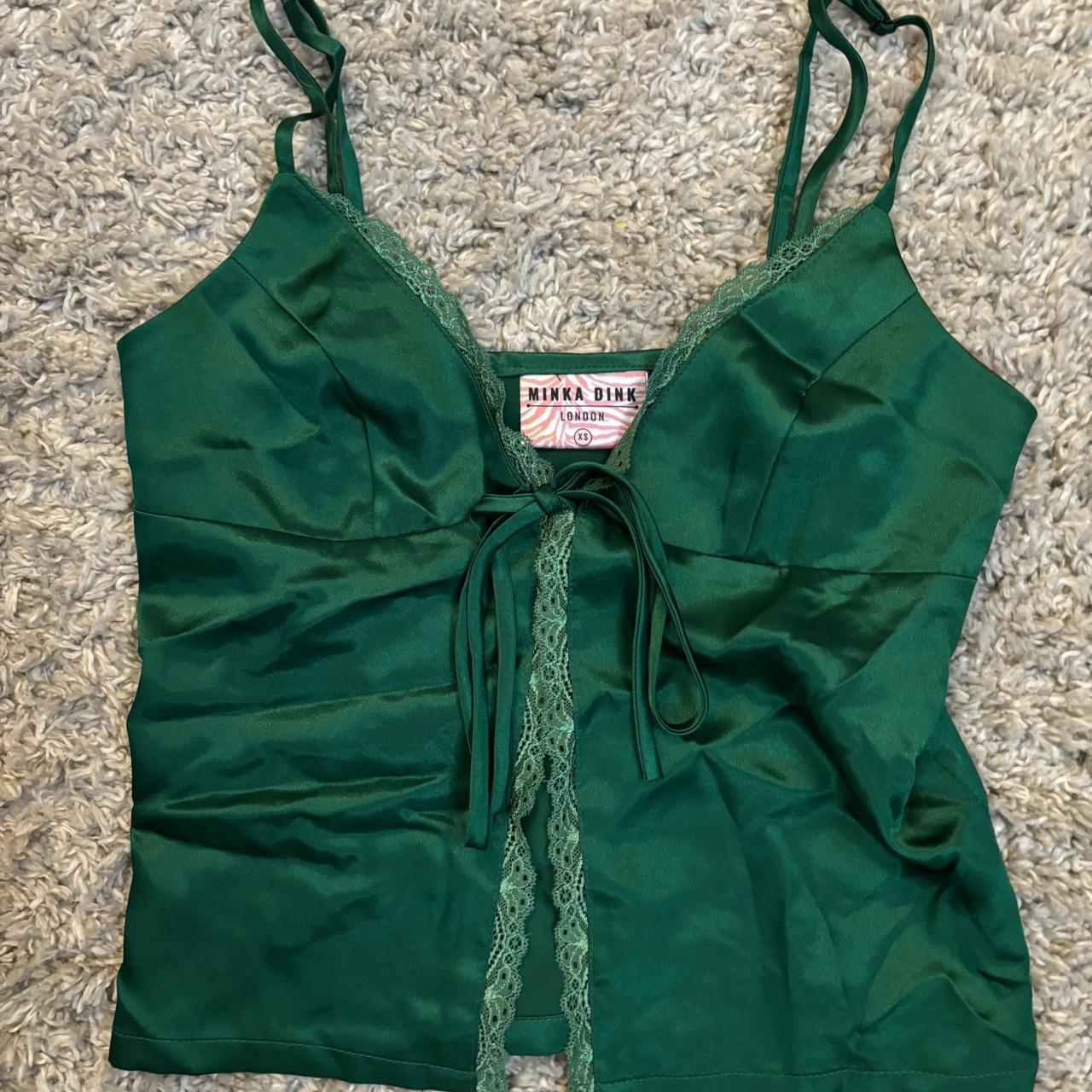 Green Minka dink tie front top. Worn once so... - Depop
