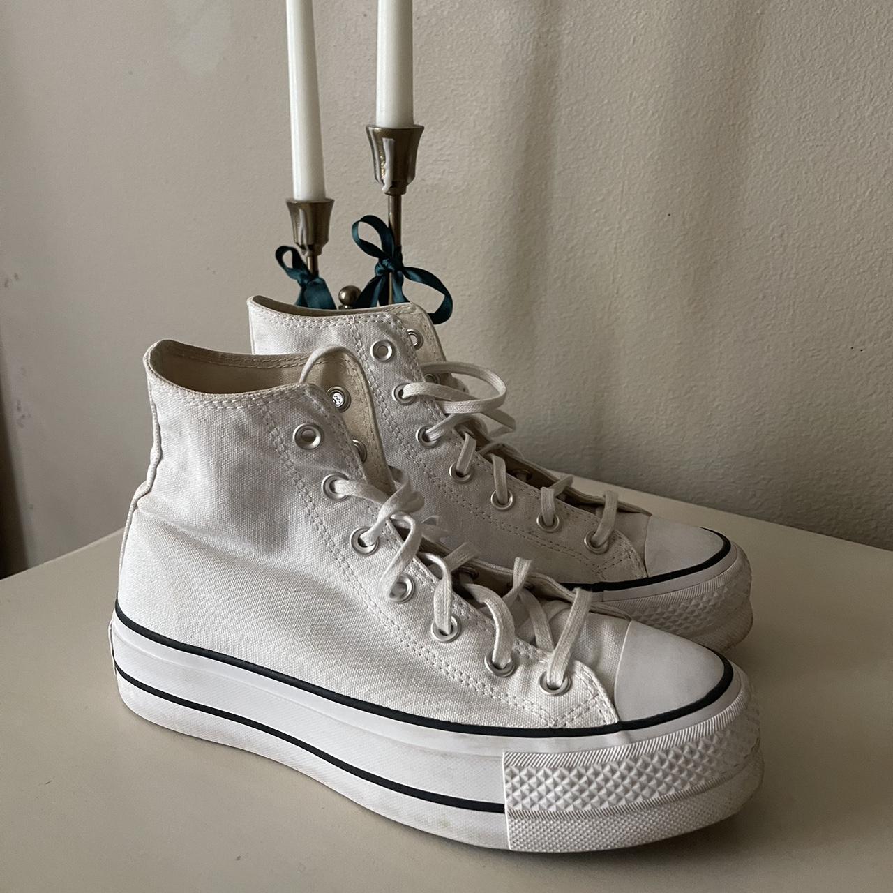 Platform white converse !!! There are signs of wear... - Depop