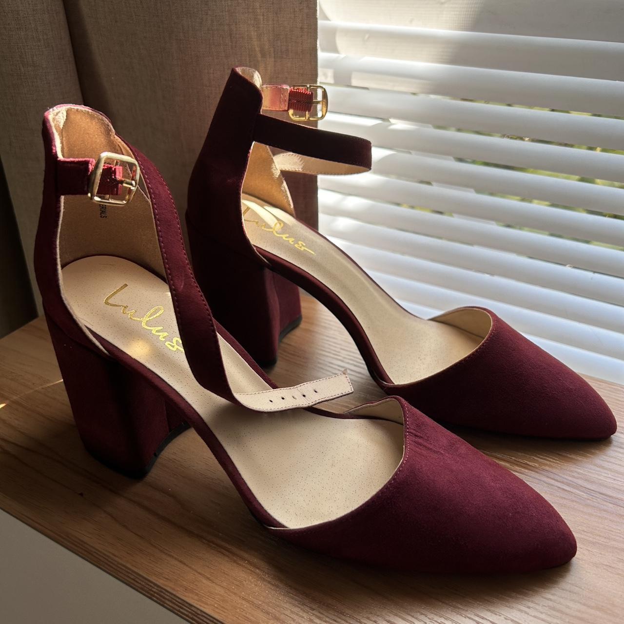 Burgundy suede block heel shoes #glamour | Depop