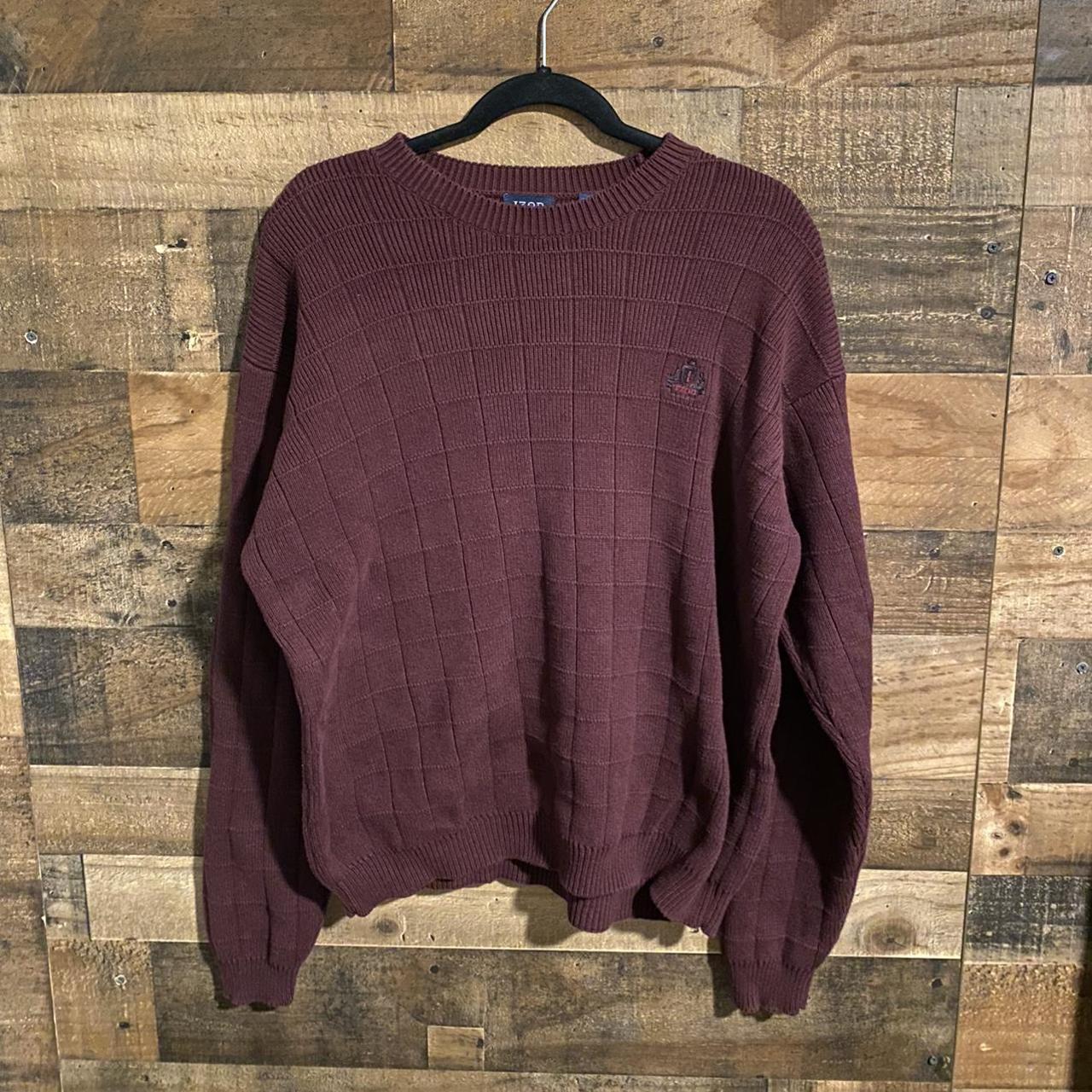 Izod Men’s burgundy crew neck with a square shape... - Depop