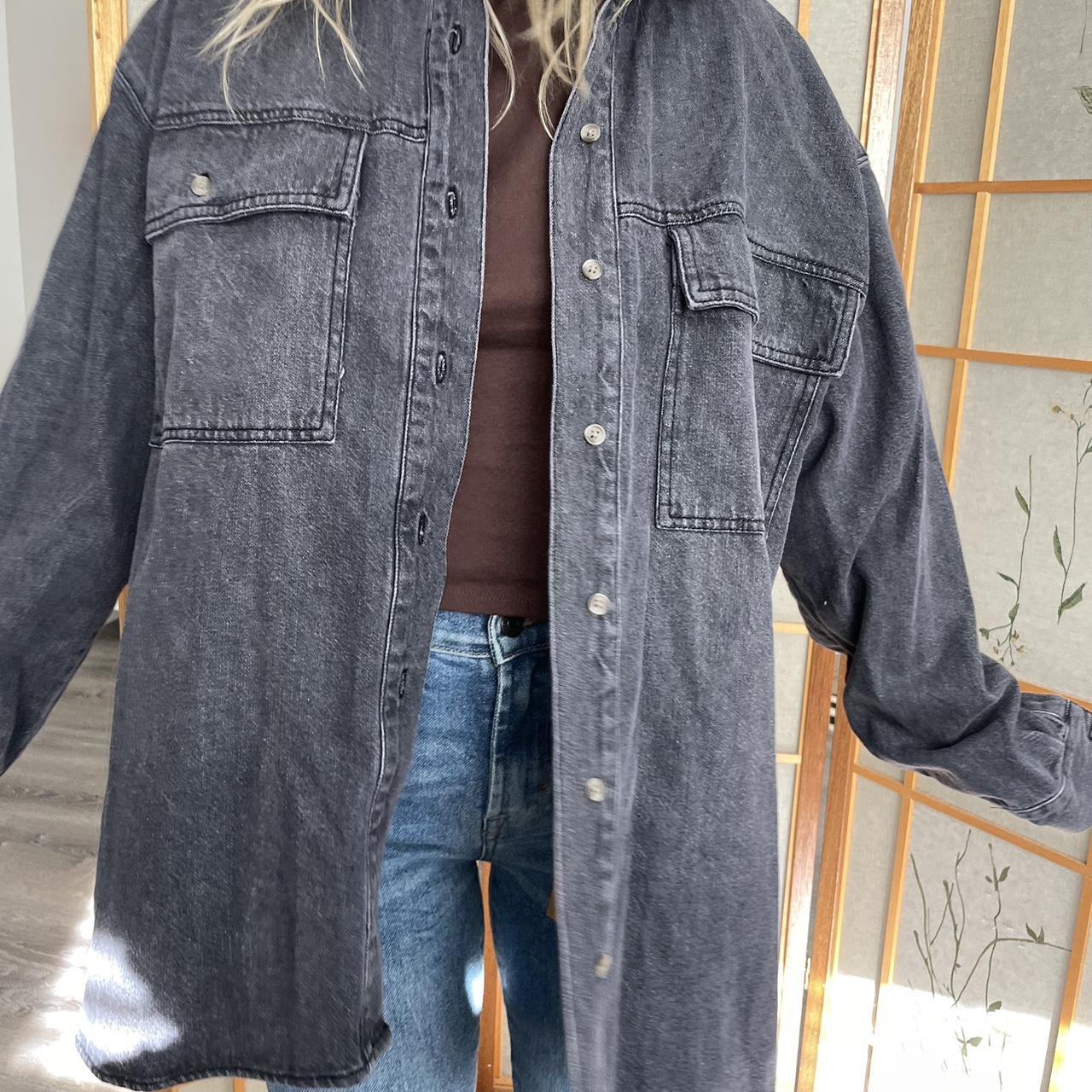 Oversized Grey Wash Denim Jacket - Depop
