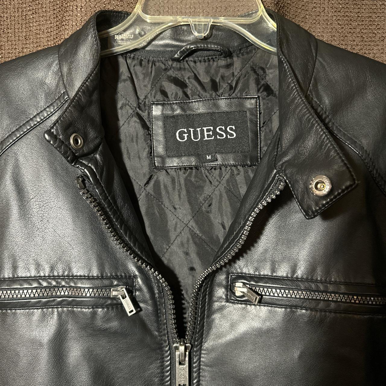 Guess leather jacket. 4 outside zipper pockets 2... - Depop