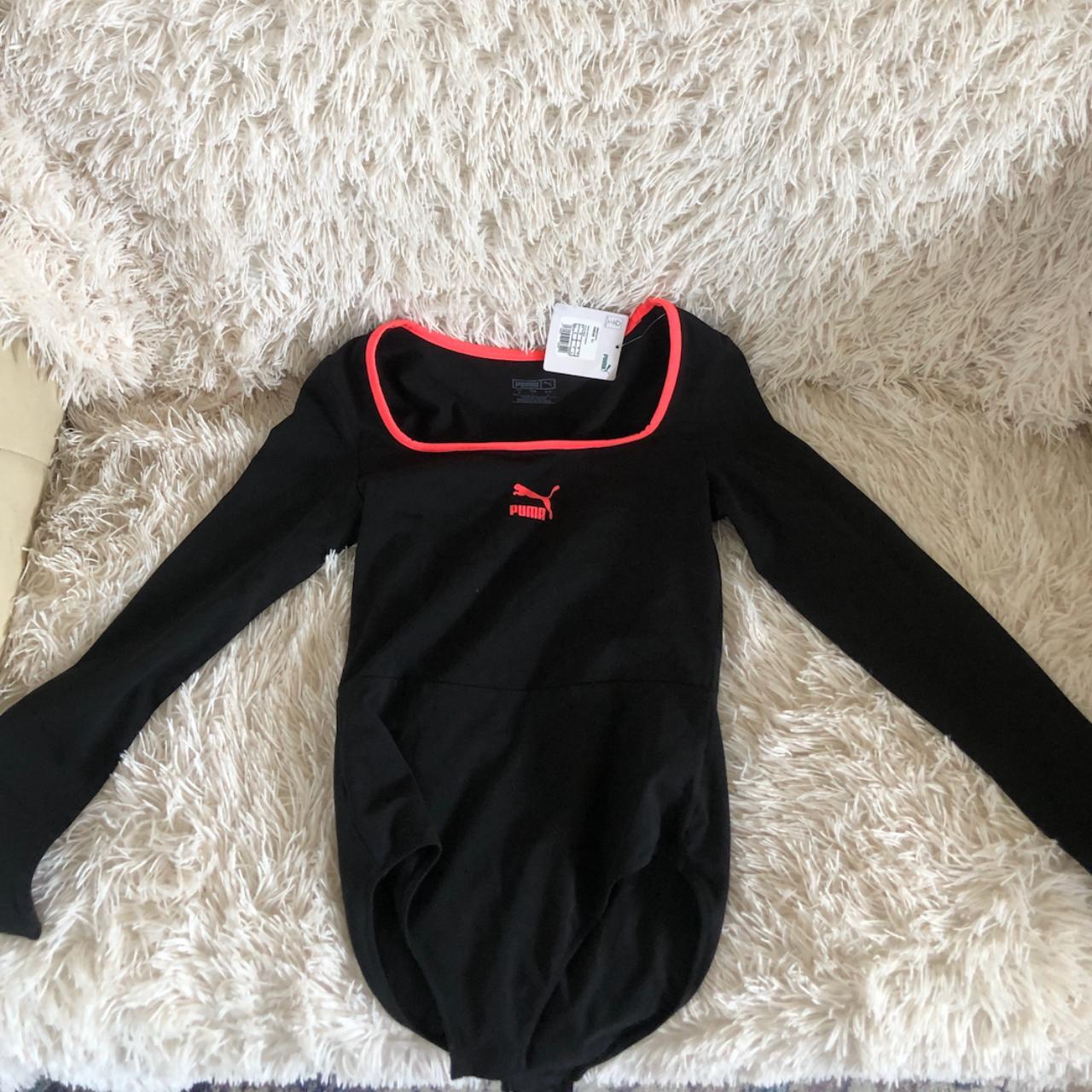 BLACK AND NEON PINK Women's Puma bodysuit, NEW WITH... - Depop