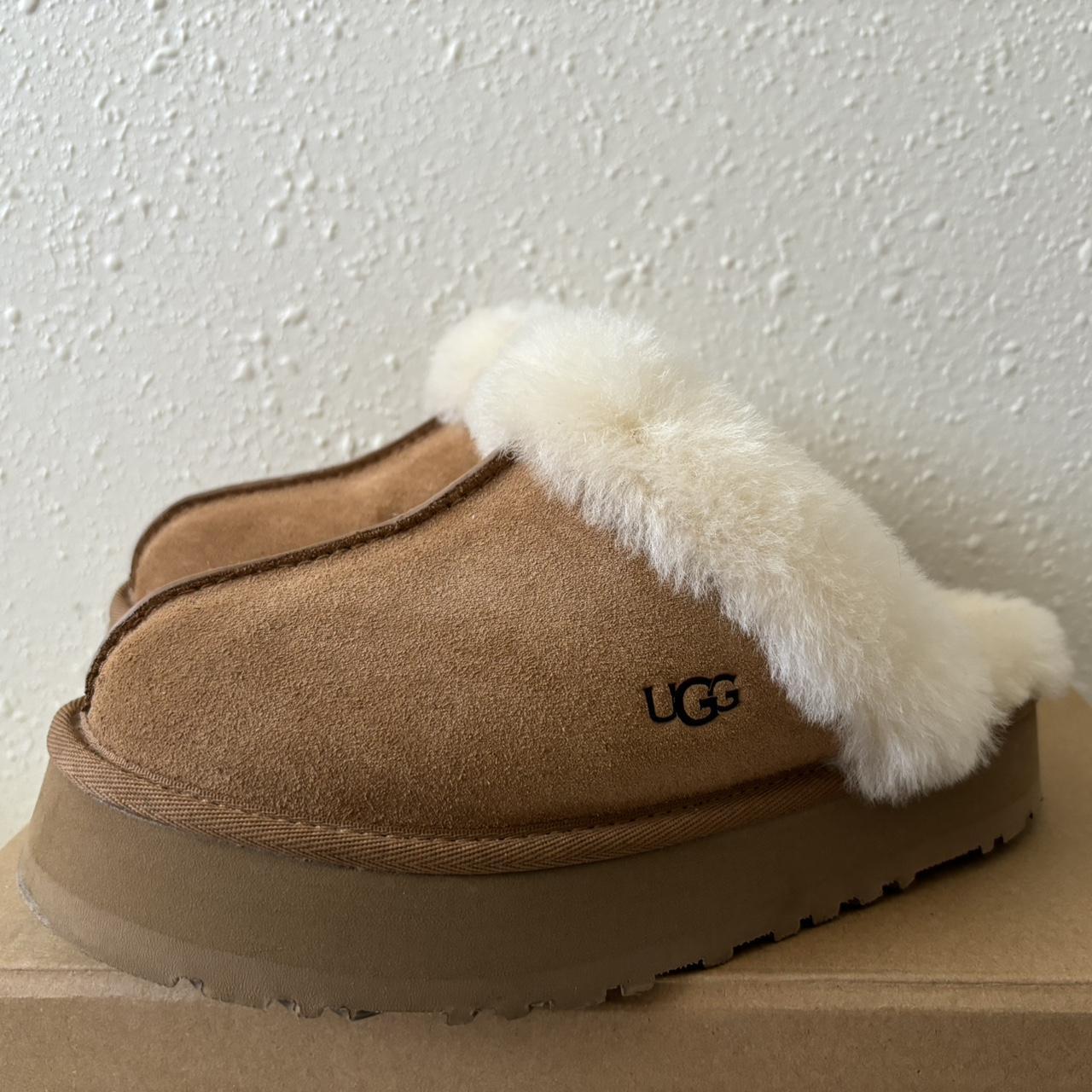 ugg platform slippers in chestnut brown size 6 very... - Depop