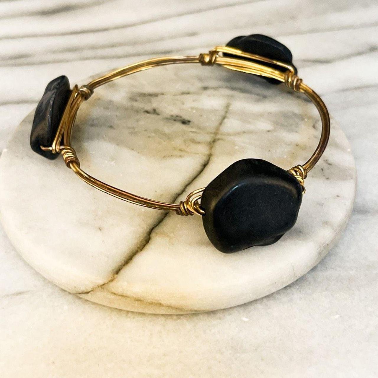 Natural Stone Bangle Bracelet Colors: Black stones,... - Depop