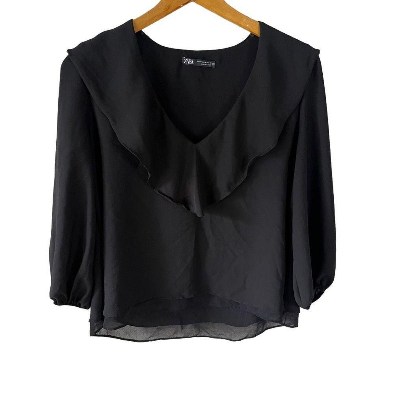 Zara Ruffled Blouse Color: Black Size: Womens... - Depop