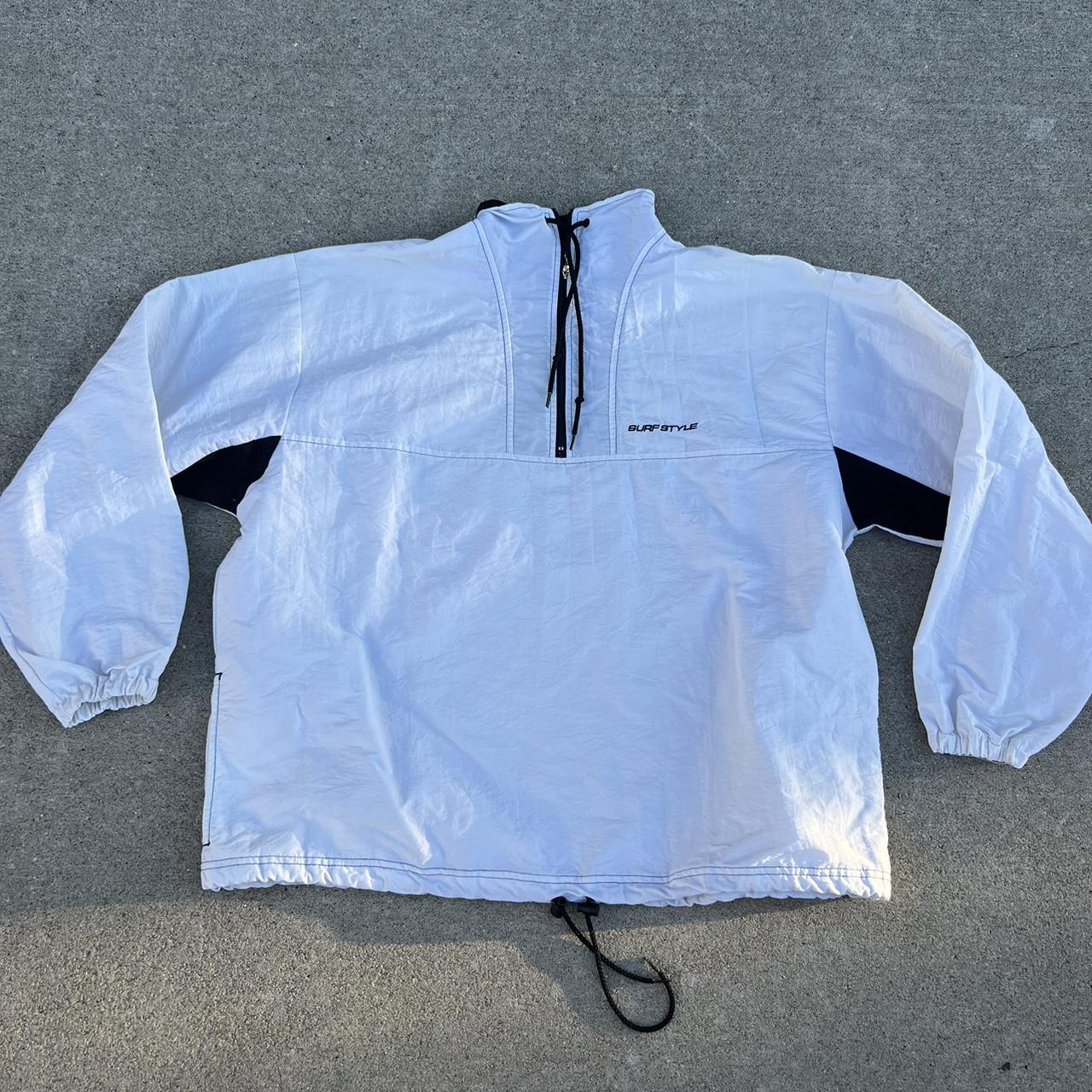Vintage 90s White Surf Style Pullover Windbreaker... - Depop