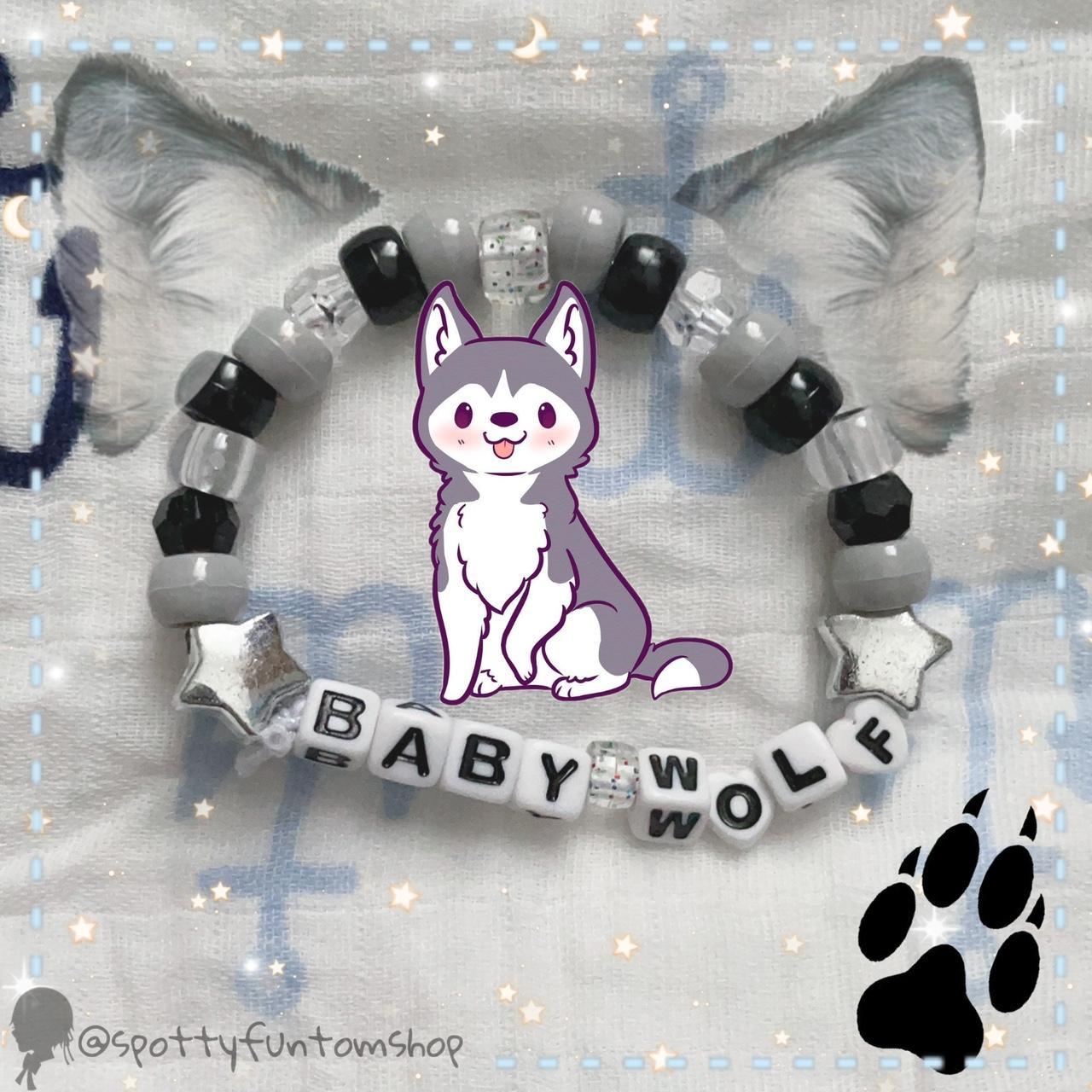 🐺🐾 baby wolf kandi || black , white & grey color... - Depop