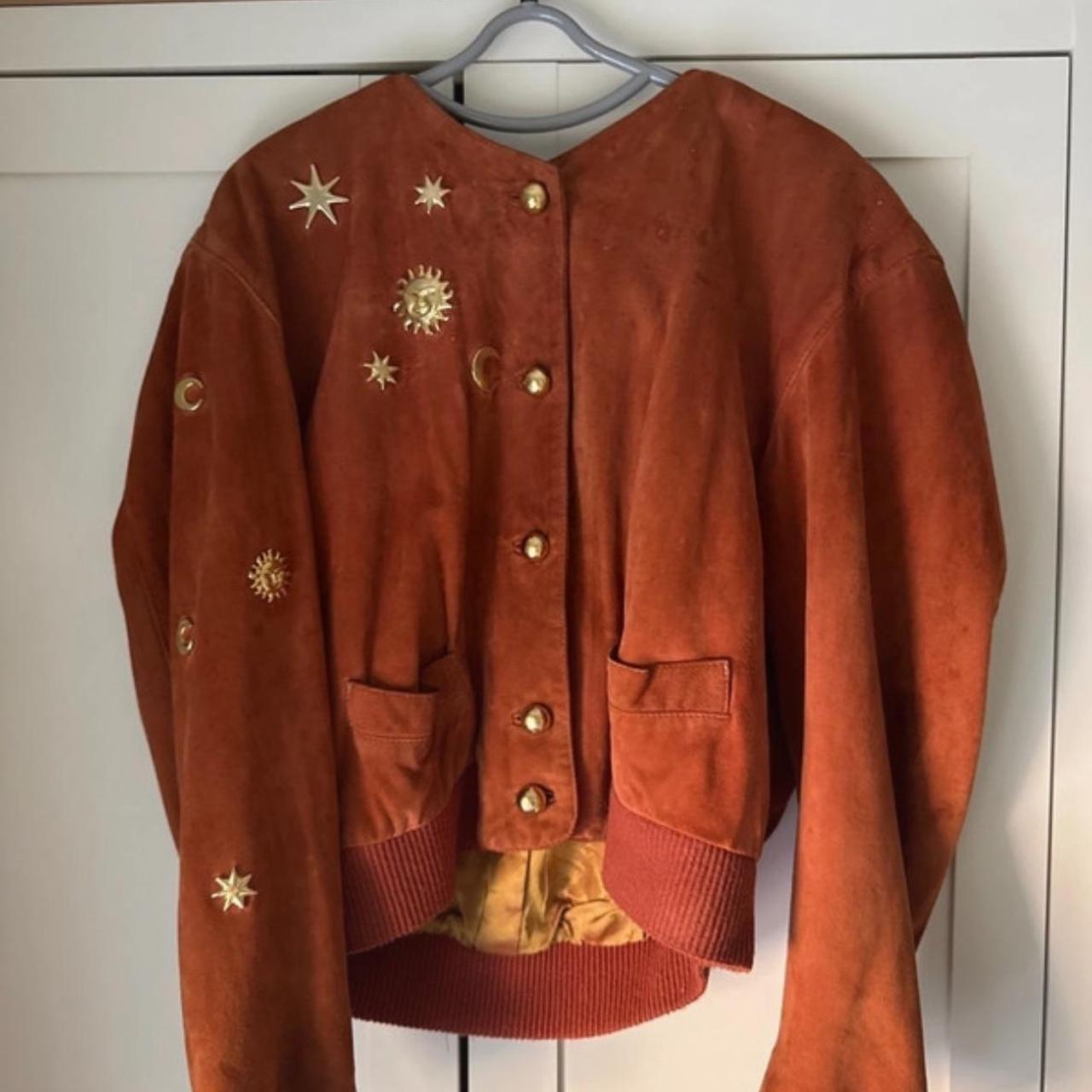 Orange suede jacket with sun moon and stars In ok... | Depop