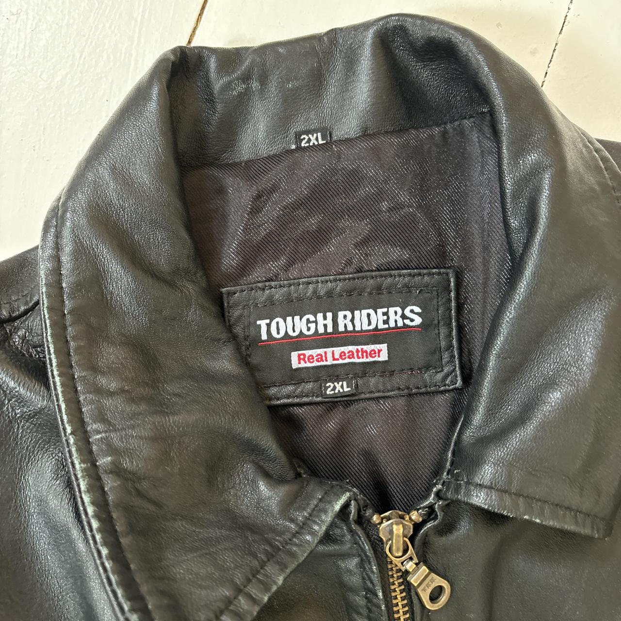 Black leather jacket Tough Riders Real Leather 2XL... - Depop