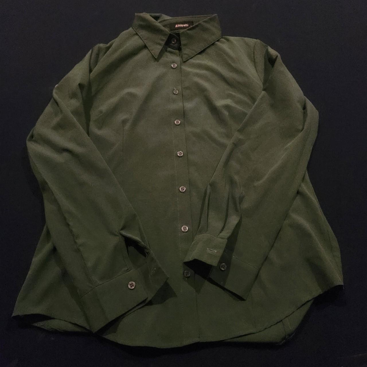 dark green button up shirt 🌲 size: L - very top... | Depop