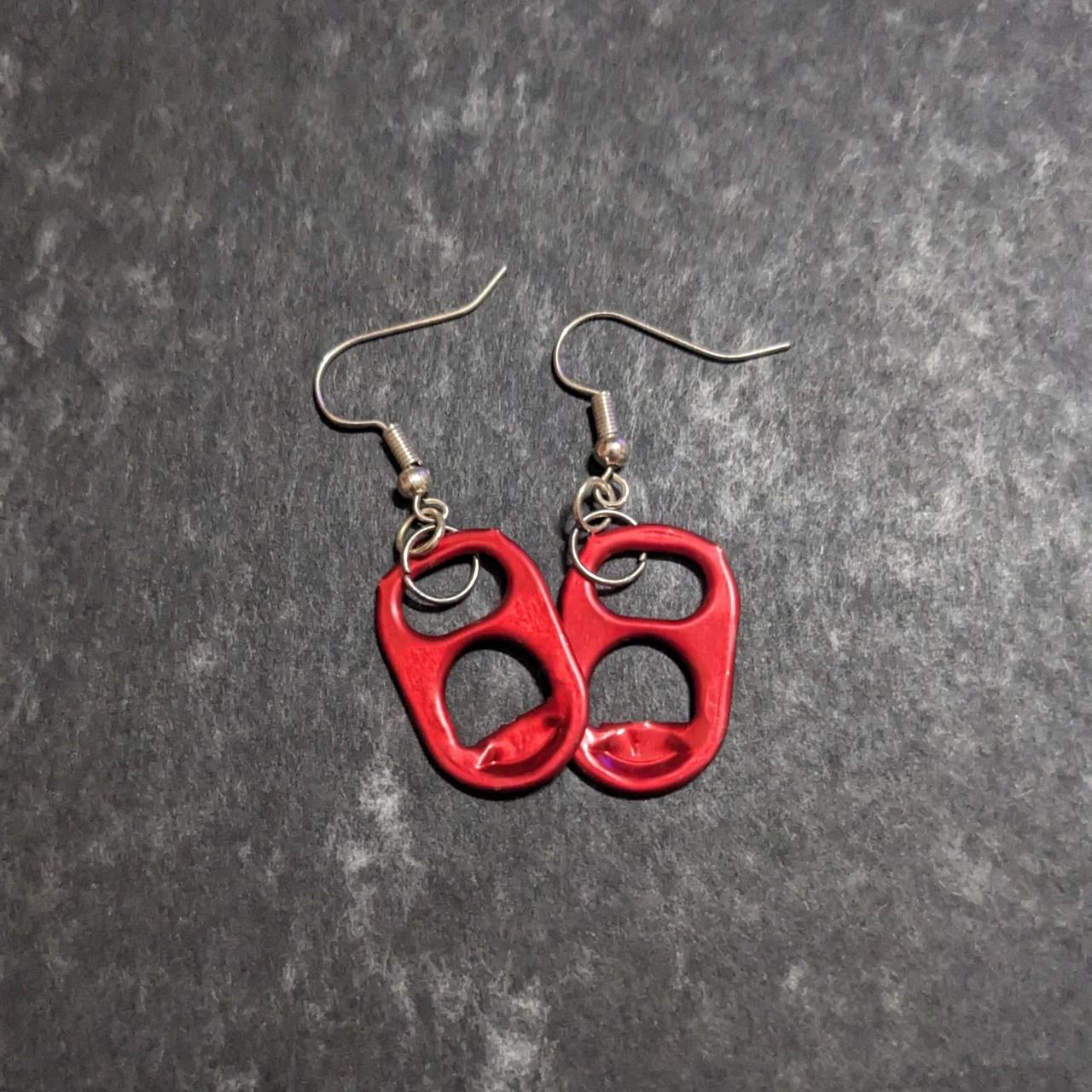 Handmade red monster can tab earrings Free... | Depop