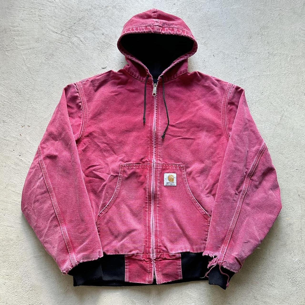 Vintage Carhartt Faded Red Hooded Jacket •Size... - Depop