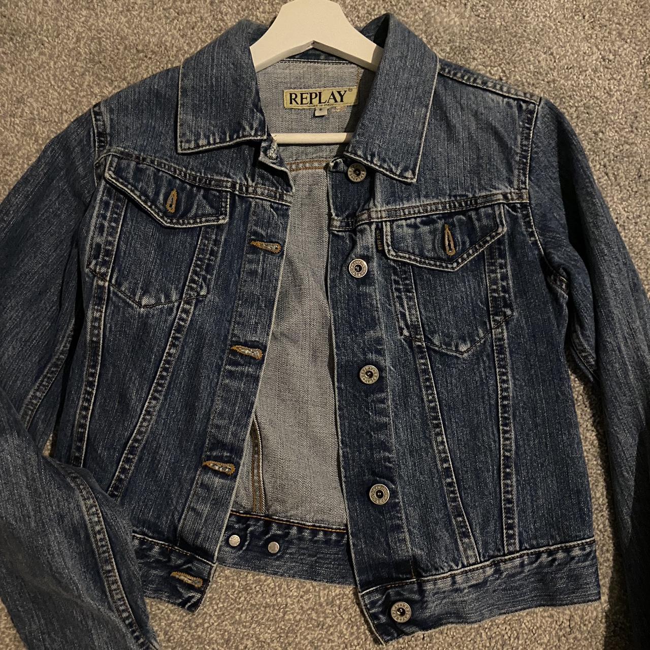 replay blue denim jacket perfect condition, size... - Depop