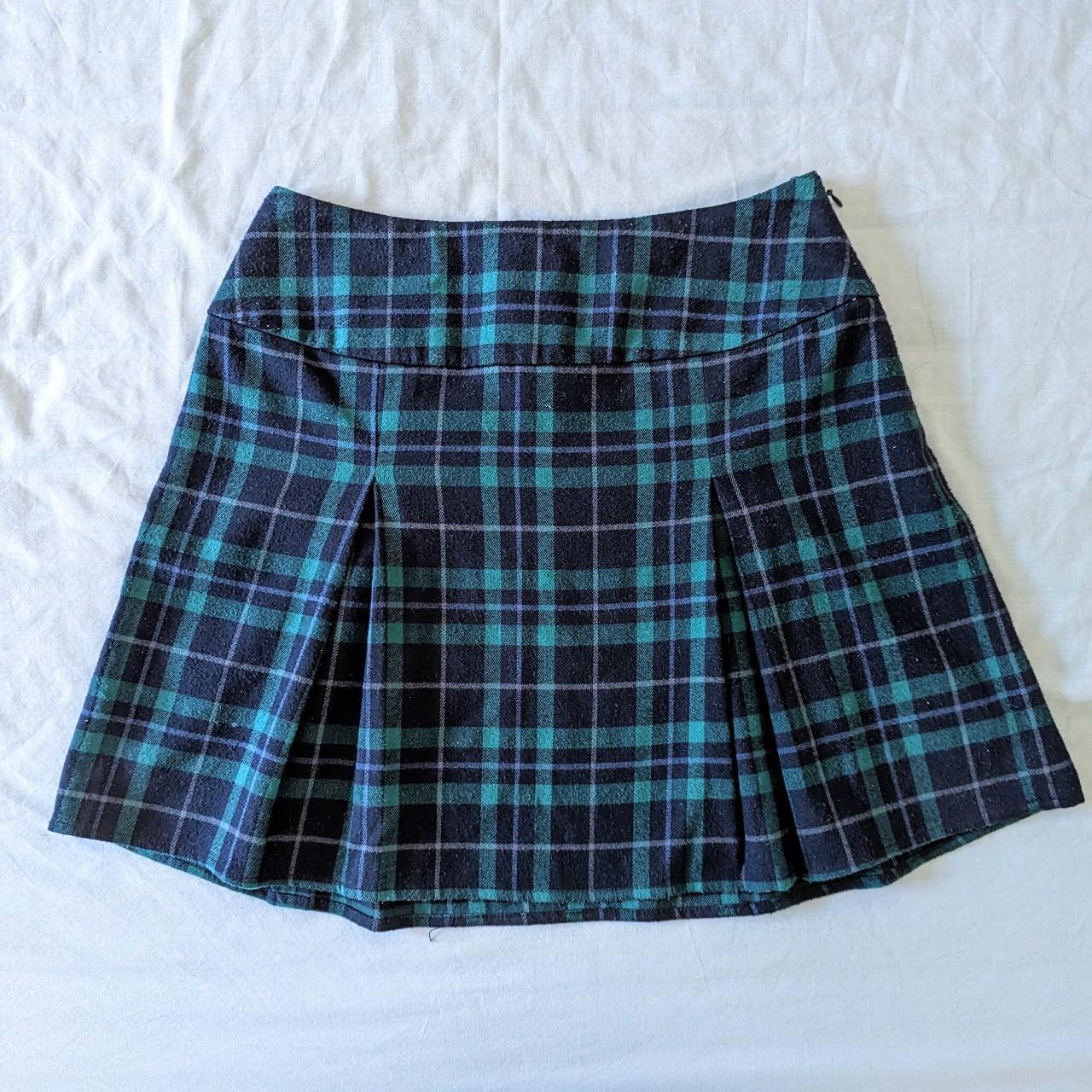 BLUE/GREEN PLAID BOX PLEATED SKIRT Size: M (I am... - Depop