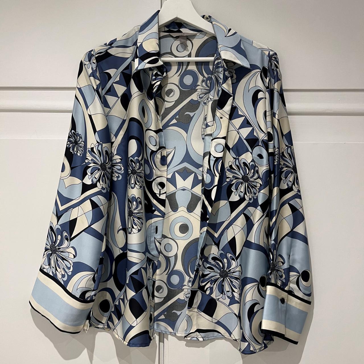 Silk blue pattern blouse H&M Gorgeous outfit... - Depop