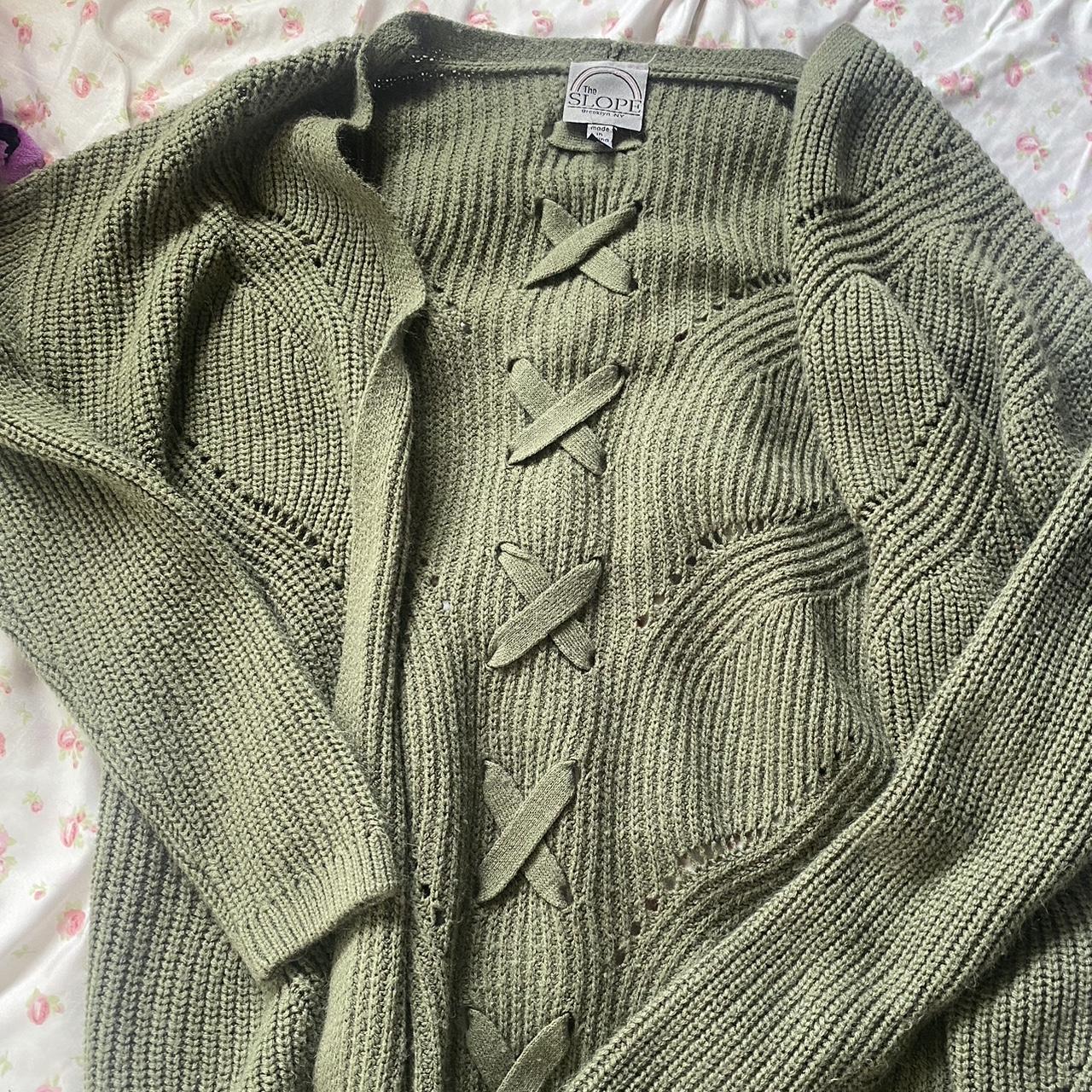 Cute boho Vintage green cardigan with crossed lace... - Depop