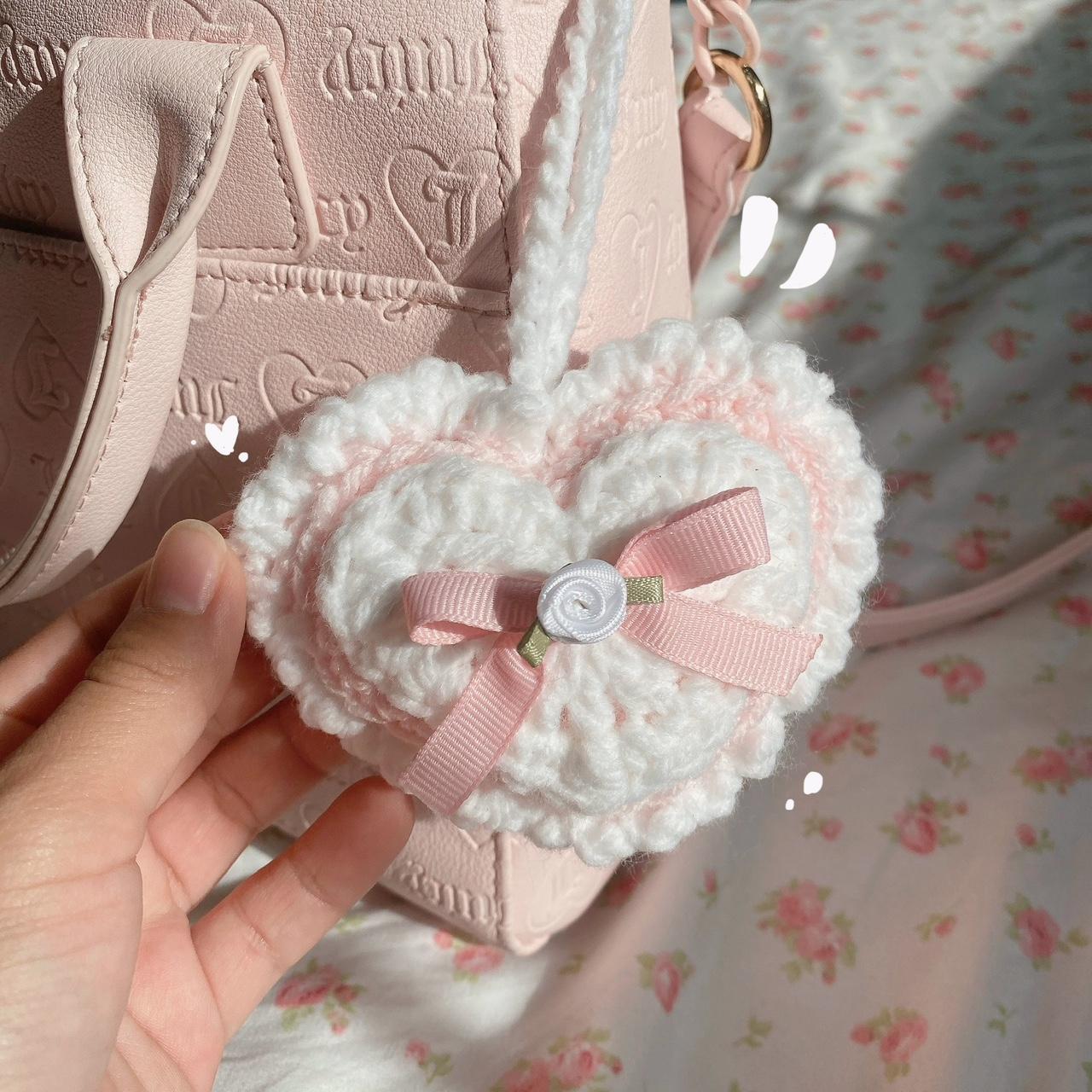 Adorable coquette handmade crochet heart keychains /... - Depop