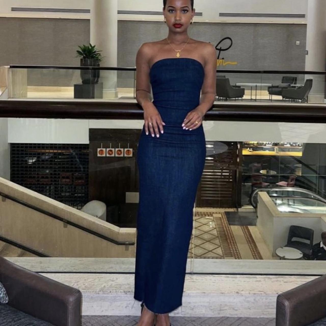 Zara w strapless denim dress #zara #denim #dress... - Depop