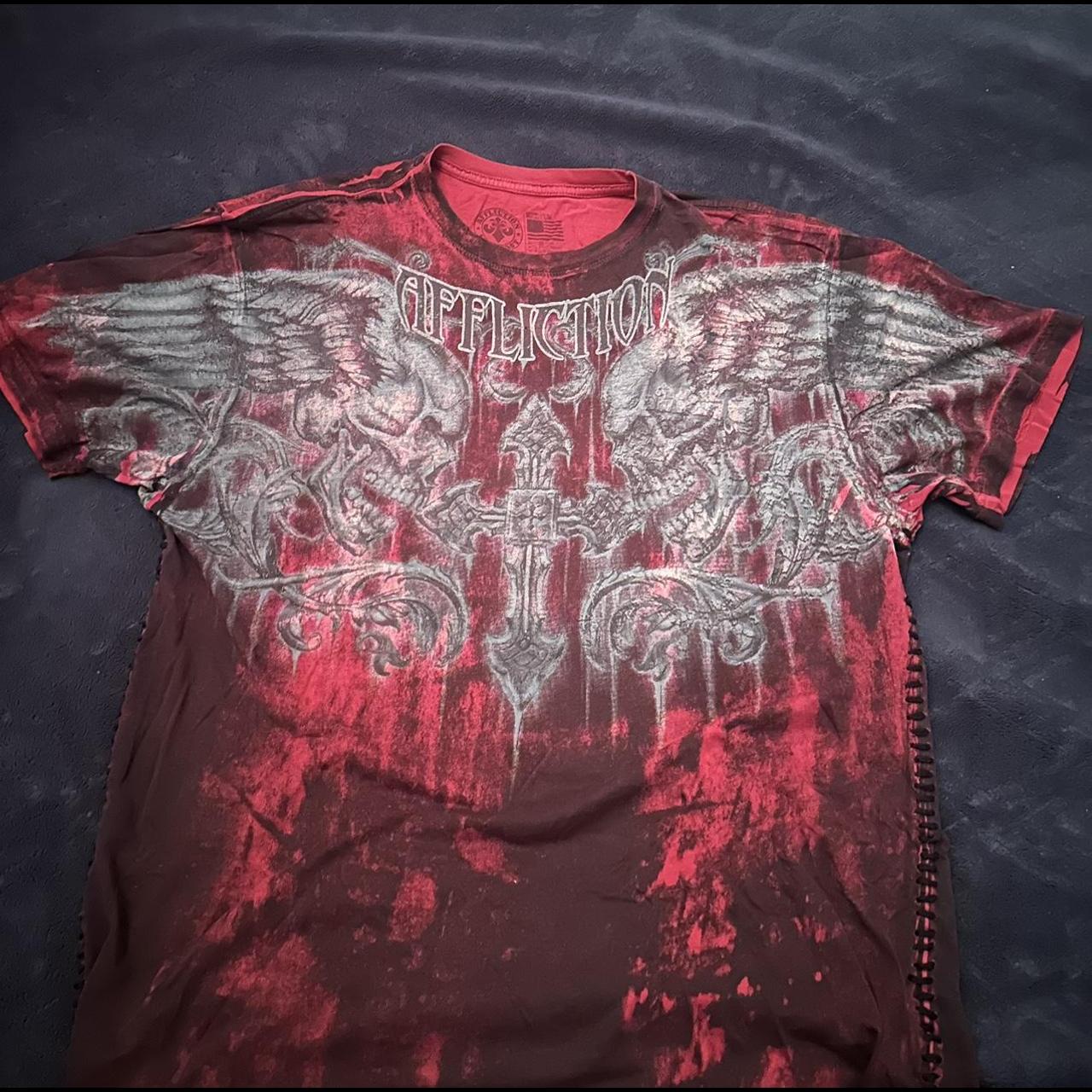 red affliction shirt the black string is a little... - Depop