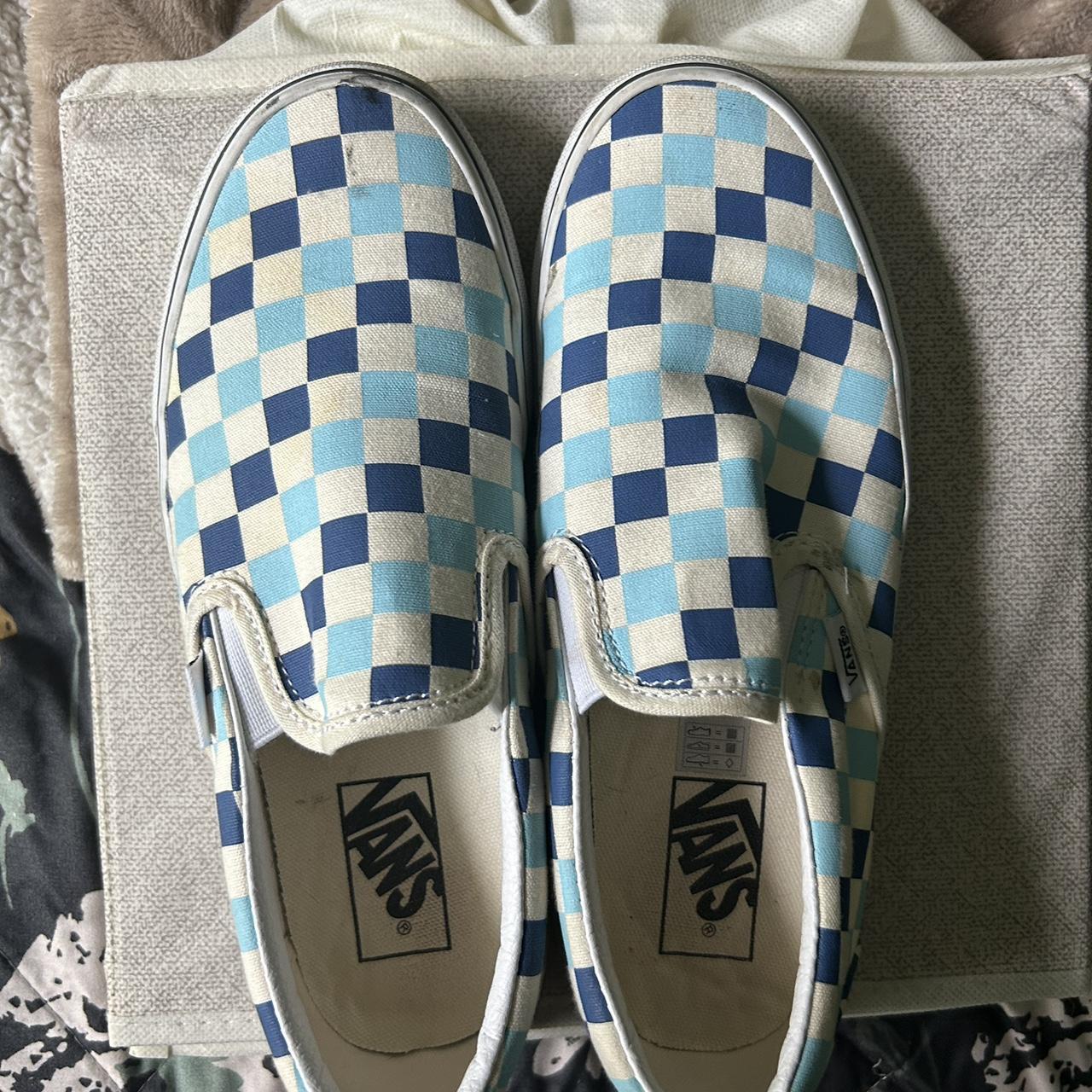 Blue checkered slip on vans Minor flaws - Depop