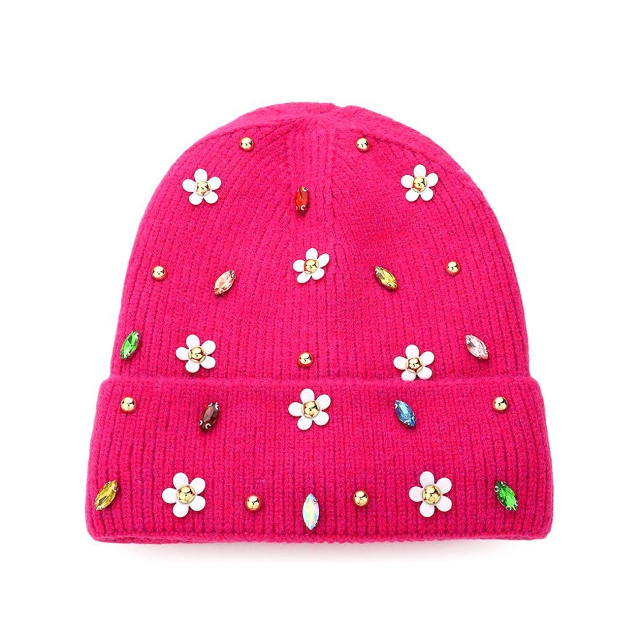 💗🌺💗FUCHSIA STONE EMBELLISHED FLEECE LINING KNIT... - Depop