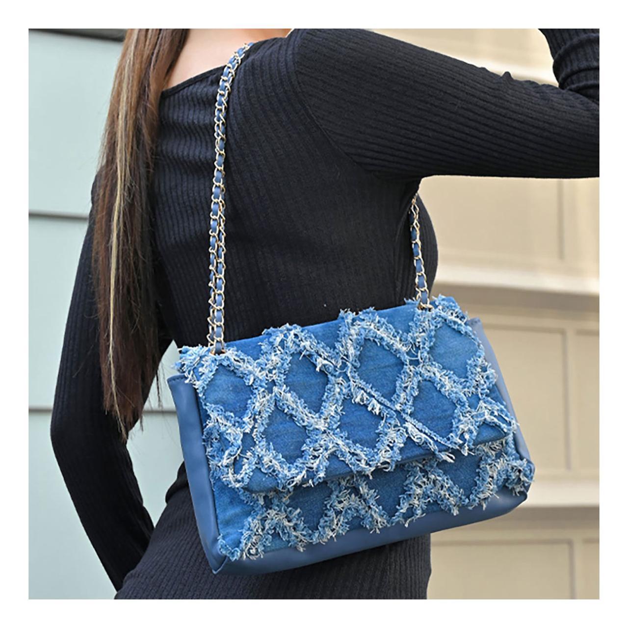 💙👜💙DISTRESSED DENIM FOLDER CHAIN STRAP SHOULDER... | Depop